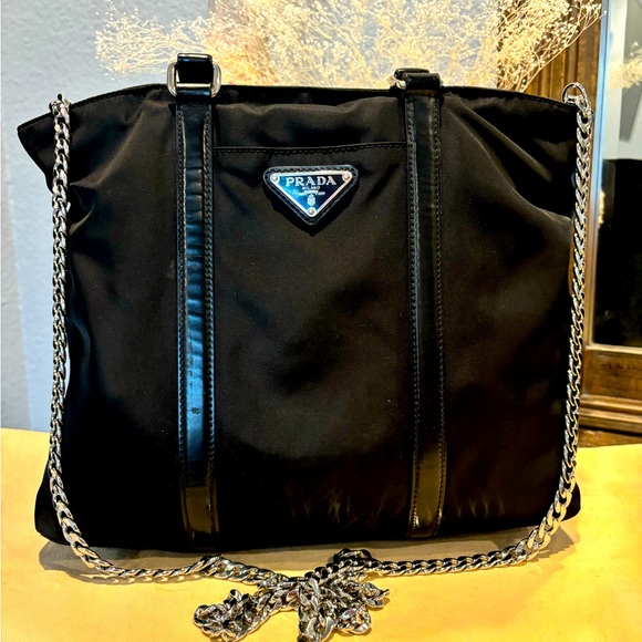Prada | Bags | Prada Tessuto Tote Mini With Unbranded Chain ...